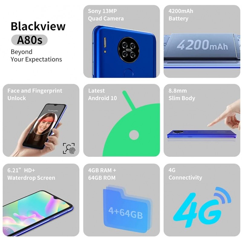 Blackview A80S (6.21" - 64 Go, 3 Go RAM) bleu - Grossiste